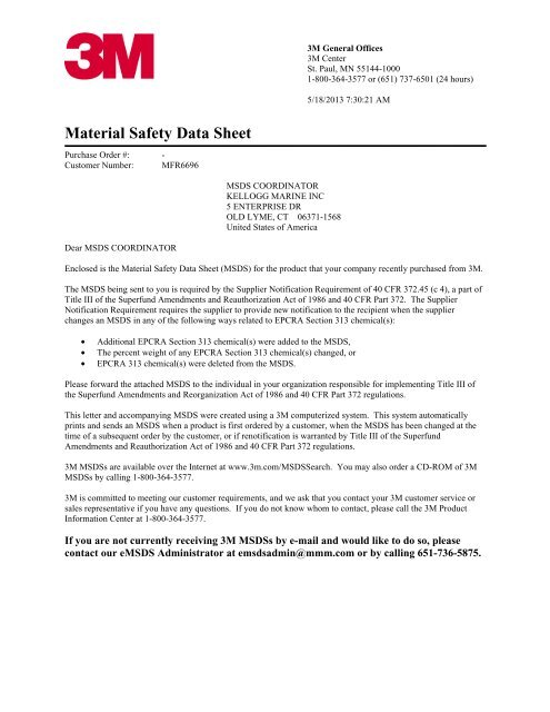 Material Safety Data Sheet - Kellogg Marine Supply