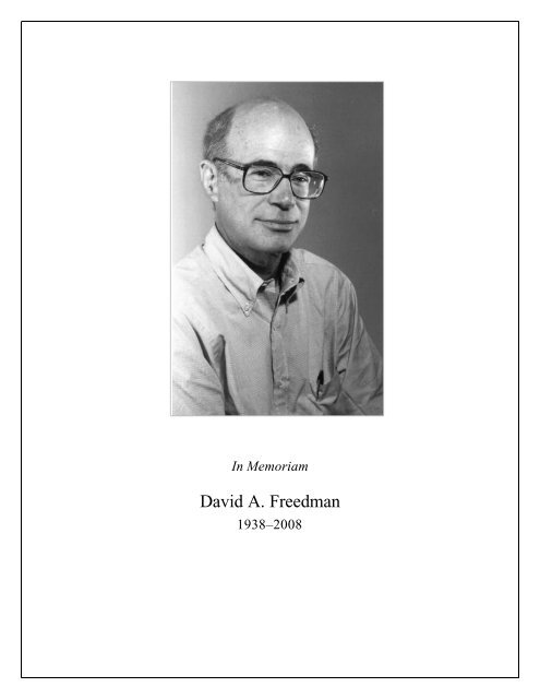 David A. Freedman - UC Berkeley Statistics - University of California ...