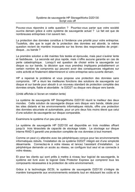 Téléchargez le script en français de la vidéo D2D2T - HP