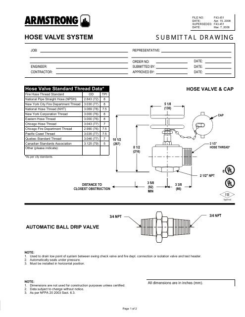 SUBMITTAL DRAWING HOSE VALVE SYSTEM - Armstrong Pumps