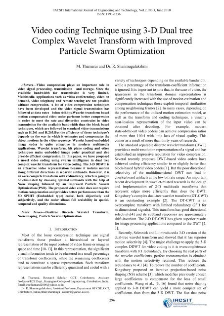 Video Coding Technique Using 3 D Dual Tree Complex Wavelet Ijet