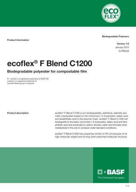ecoflexÂ® F Blend C1200 - Product data sheet - BASF Plastics Portal