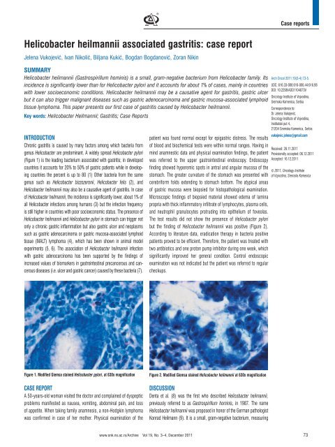 Helicobacter heilmannii associated gastritis: case report - doiSerbia