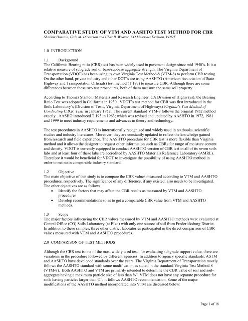 comparative study of vtm and aashto test method for cbr - Virginia ...