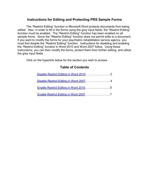 Instructions for Editing and Protecting PRS Sample Forms Table of ...