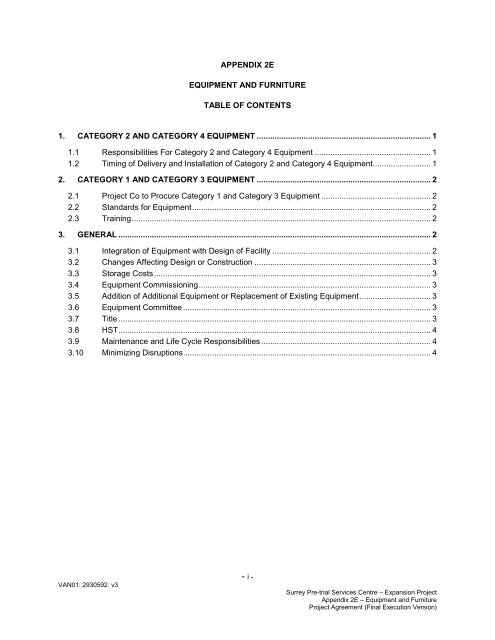 APPENDIX 2E EQUIPMENT AND FURNITURE TABLE OF ...
