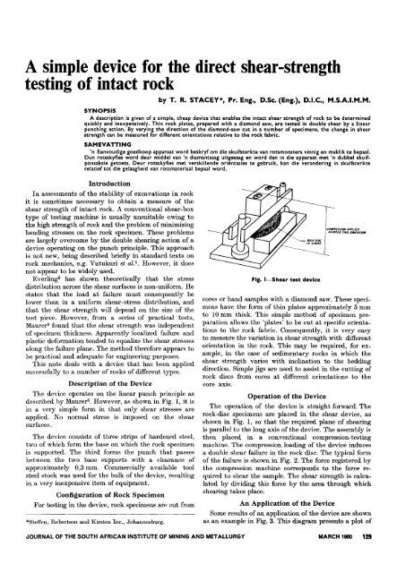A simple device for the direct shear-strength testing of intact ... - saimm