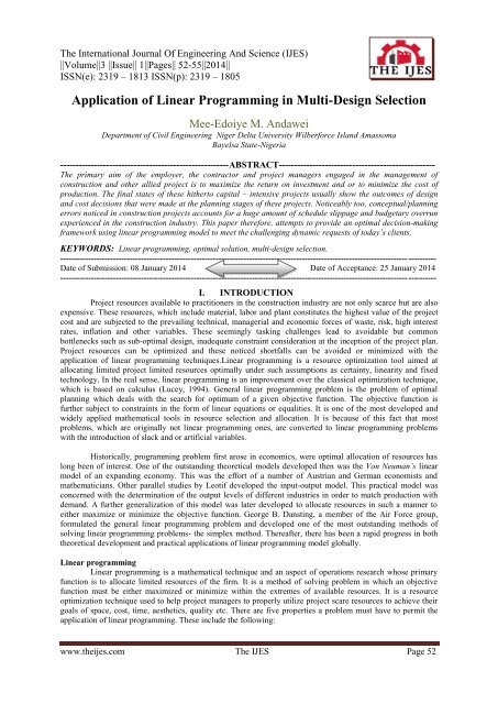 Application Of Linear Programming In Multi Design Selection