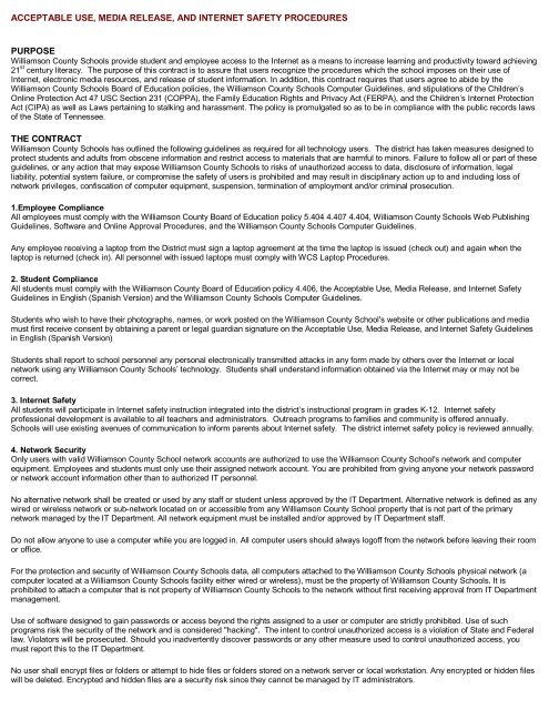 acceptable use, media release, and internet safety guidelines