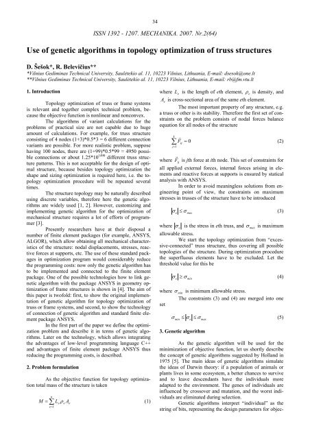 Use Of Genetic Algorithms In Topology Optimization Of Truss Structures