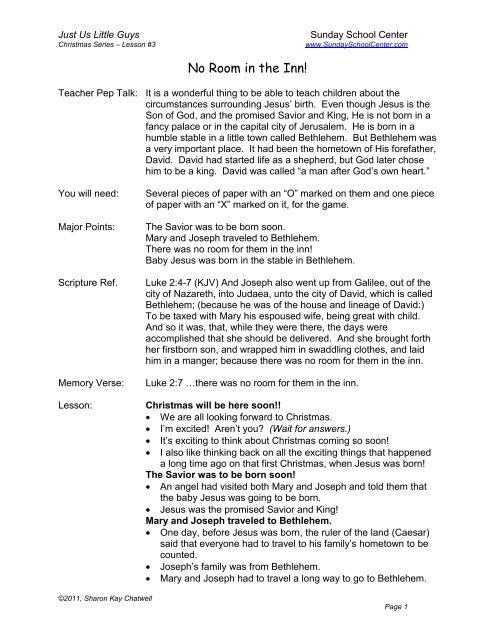 Lesson 3 - No Room in the Inn! - Sunday School Center