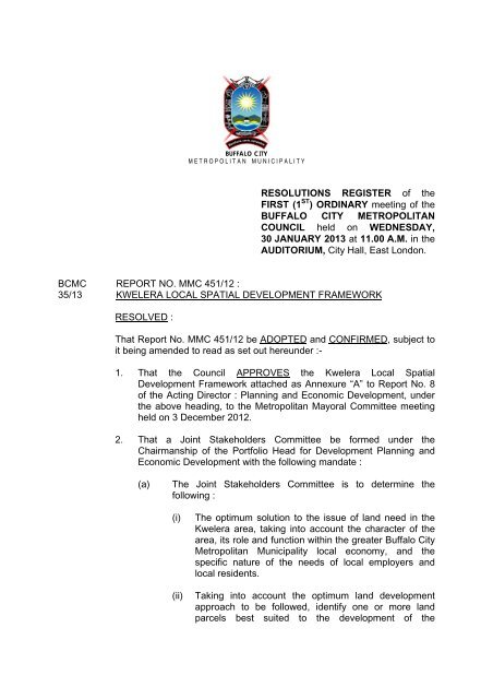 Kwelera Local Spatial Development Framework - Buffalo City