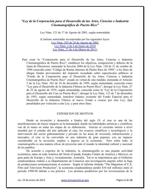 Ley 121-2001 - Portal Gobierno.PR - Gobierno de Puerto Rico
