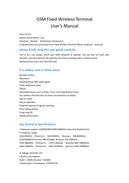 GSM Fixed Wireless Terminal User's Manual - Gbeshop.com GSM Fixed Wireless Terminal User's Manual - Gbeshop.com