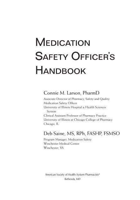 Medication Safety Officer's Handbook - American Society of Health ...