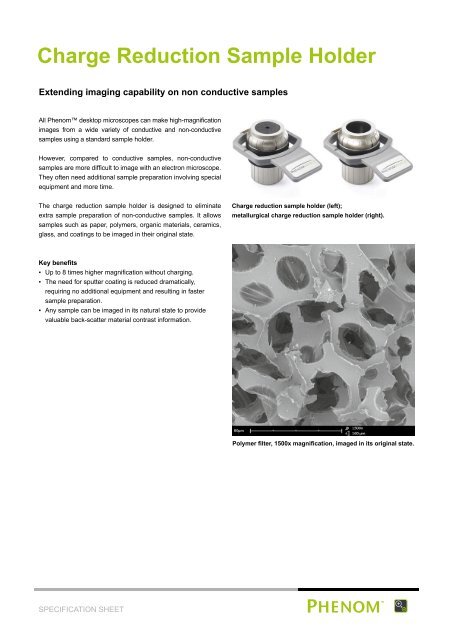 Charge Reduction Sample Holder Specifications