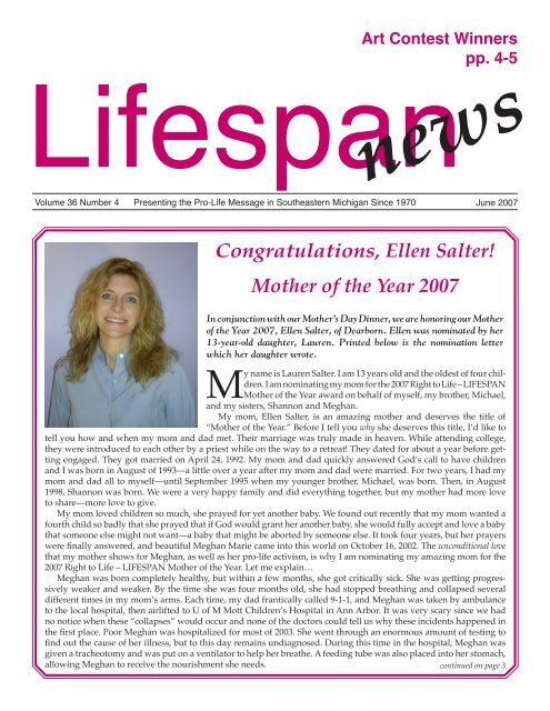 Congratulations, Ellen Salter! - Right to Life - Lifespan