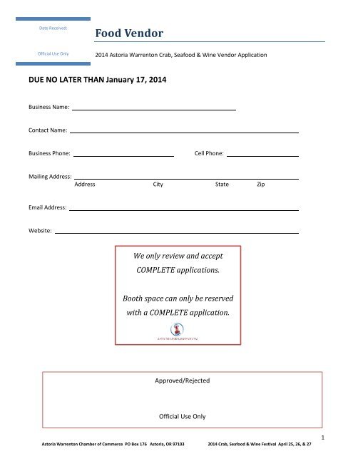 Food Vendor Application - Astoria & Warrenton Area Chamber of ...