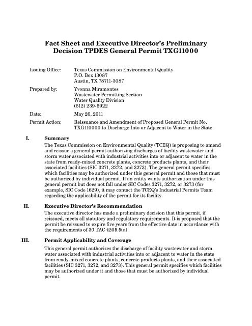 Fact Sheet and Executive Director's Preliminary ... - TCEQ e-Services