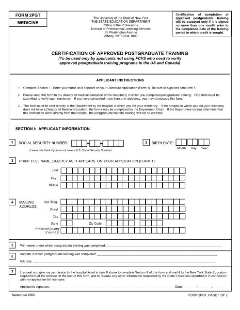 Medicine Form 2PGT - Certification of Approved Postgraduate Training