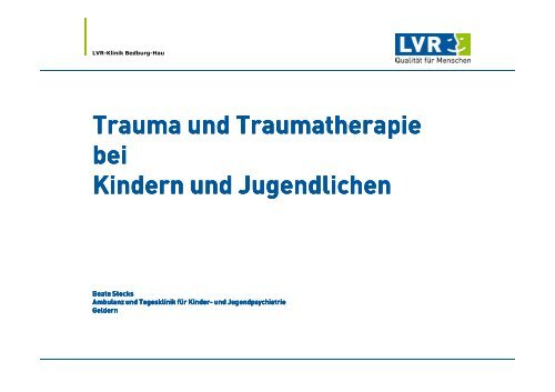 Trauma und Traumatherapie bei Kindern und Jugendlichen