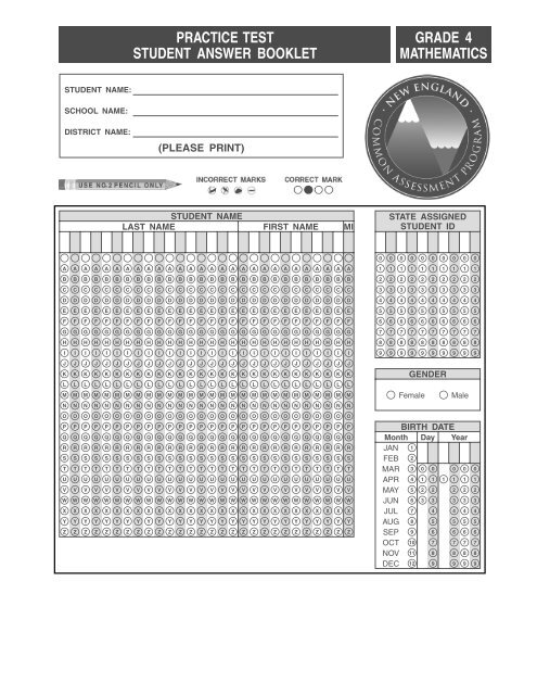 PRACTICE TEST STUDENT ANSWER BOOKLET GRADE 4 ...