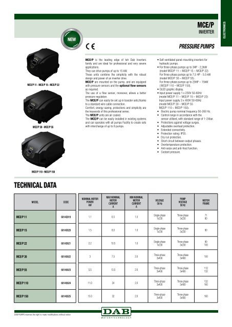 MCE/P TECHNICAL DATA - DAB Pumps S.p.a.