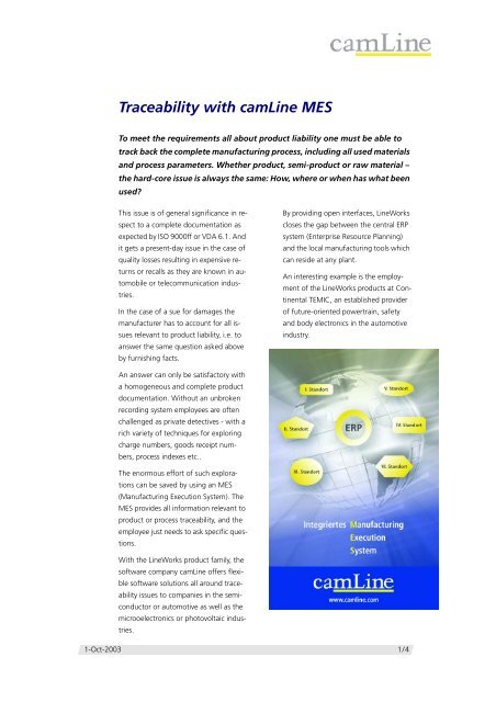 Traceability with camline MES