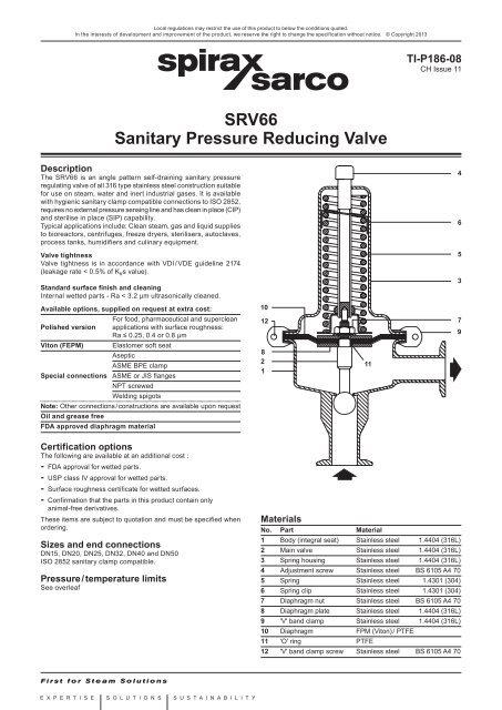 SRV66 Sanitary Pressure Reducing Valve - Spirax Sarco