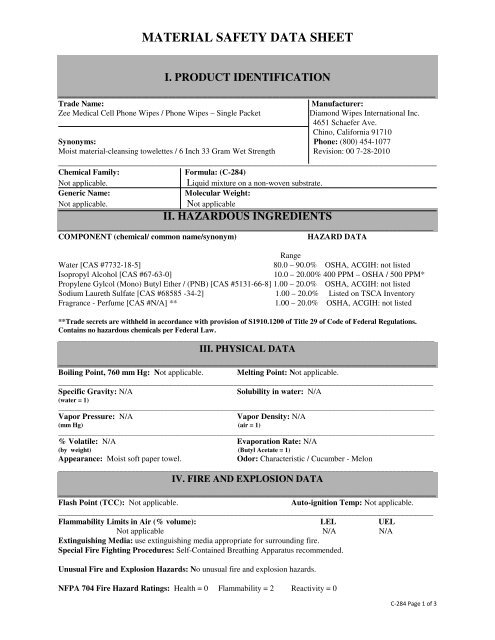 MATERIAL SAFETY DATA SHEET - Zee Medical