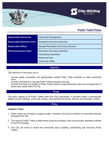 Public Toilet Policy - City of Stirling