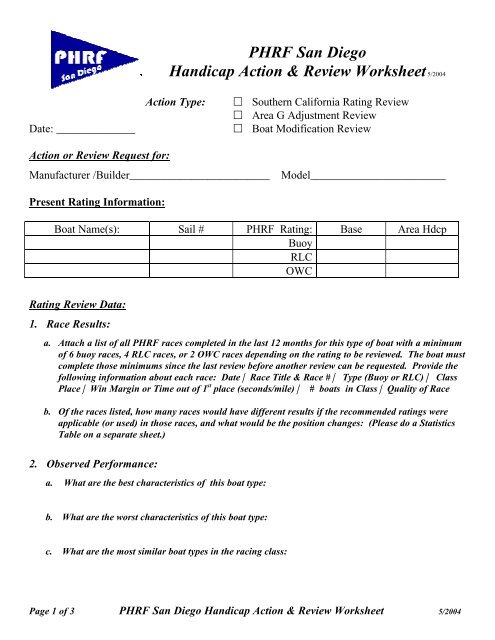 Rating Review Form - PDF Document - PHRF San Diego