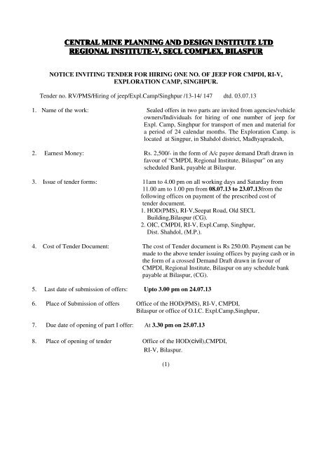 CENTRAL MINE PLANNING AND DESIGN INSTITUTE ... - CMPDI