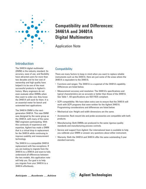 34461A and 34401A Digital Multimeters - Agilent Technologies