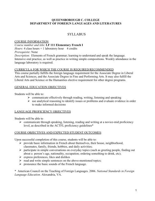 Course Syllabus - Queensborough Community College