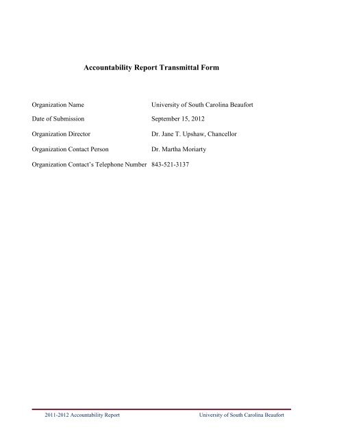 Accountability Report Transmittal Form - USC Institutional ...