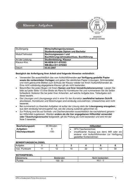 1 Studiengang Wirtschaftsingenieurwesen, Studienkonzepte Diplom ...