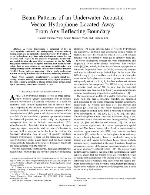Beam patterns of an underwater acoustic vector ... - IEEE Xplore