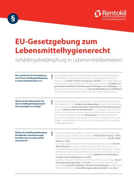 Merkblatt Gesetzgebung Lebensmittelhygiene - Rentokil ...