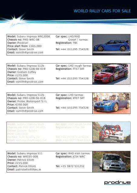 WORLD RALLY CARS FOR SALE - Prodrive