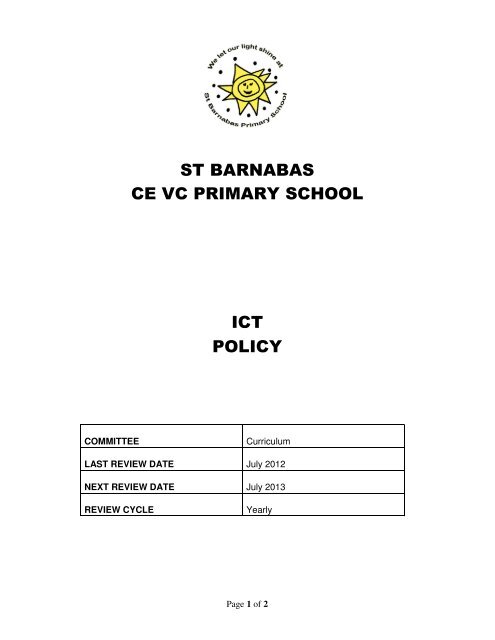 ICT Policy - St Barnabas CEVC Primary School