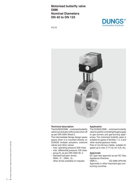 Motorised butterfly valve DMK Nominal Diameters DN 40 to DN 125