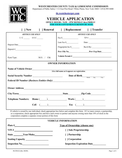 VEHICLE APPLICATION - Westchester County Government