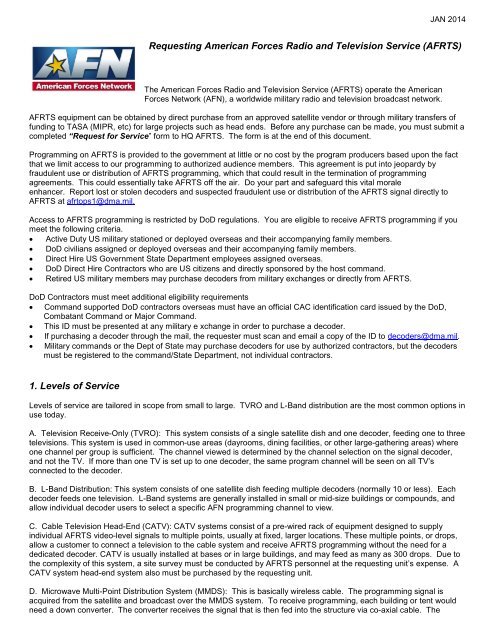 American Forces Radio & Television Service Request - AFN