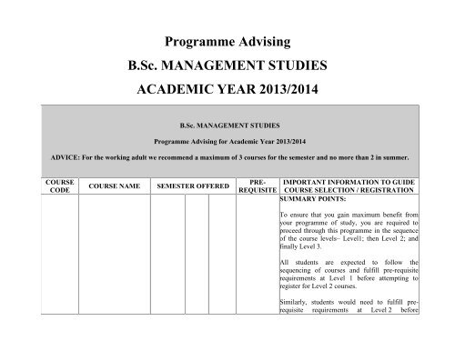 Programme Advising B.Sc. MANAGEMENT STUDIES ... - Uwi.edu