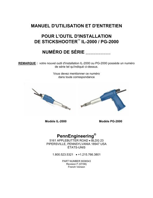 manuel d'utilisation et d'entretien pour l'outil d'installation de ...