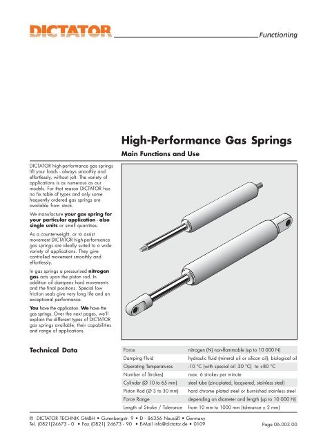 High-Performance Gas Springs - Dictator