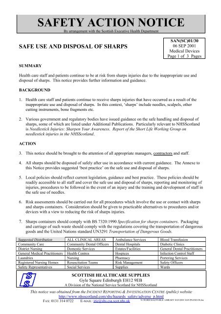 Safe use and disposal of sharps [PDF 168KB] - Health Facilities ...