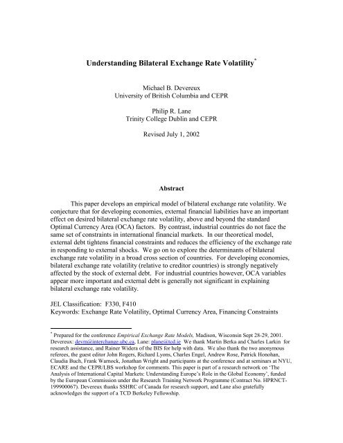Understanding Bilateral Exchange Rate Volatility* - Trinity College ...