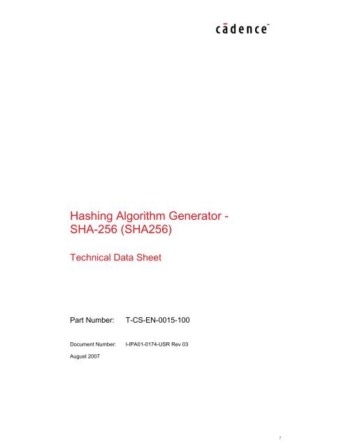 Hashing Algorithm Generator - SHA-256 (SHA256) - Cadence ...